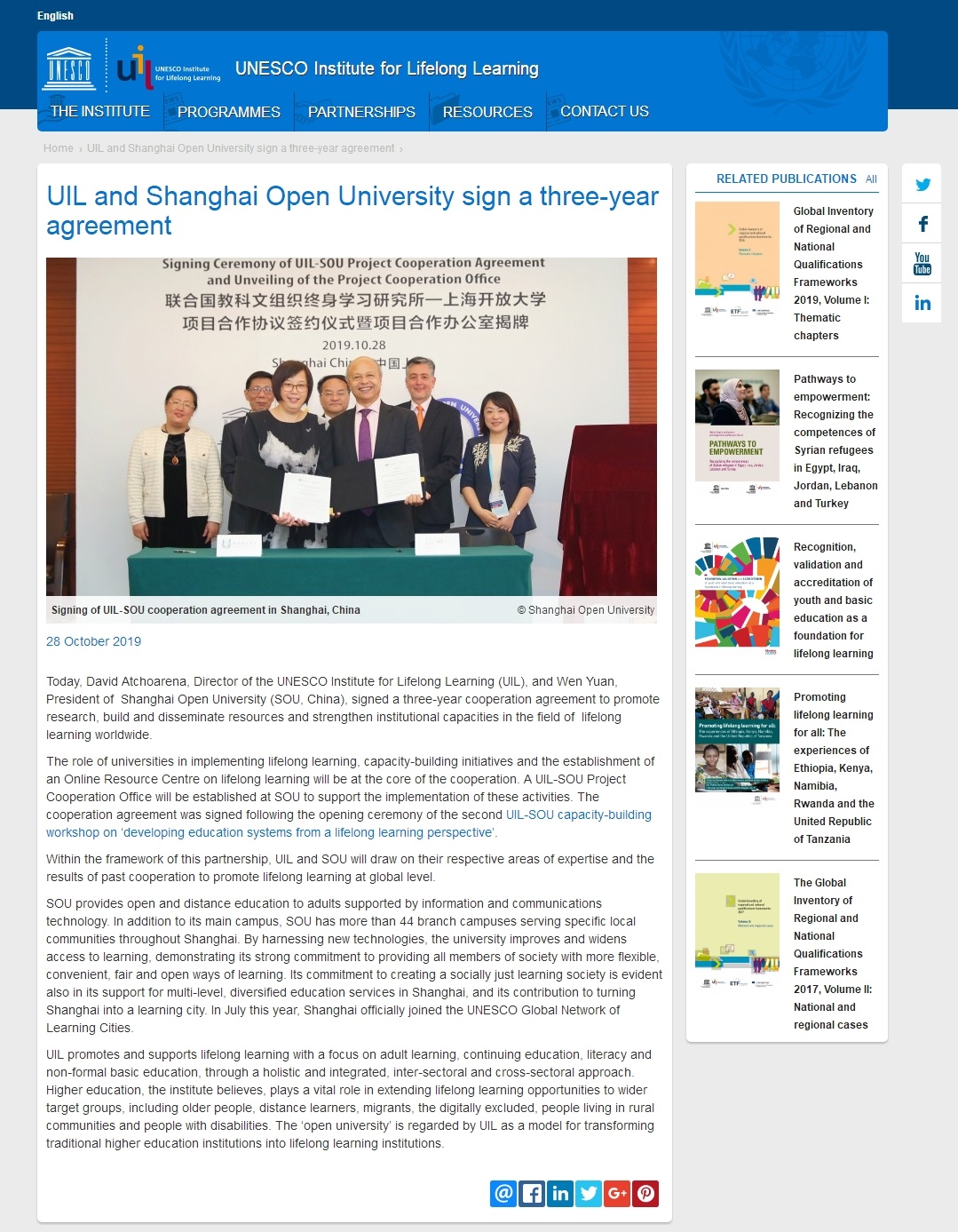 联合国教科文组织终身学习研究所：UIL and Shanghai Open University sign a three-year ...